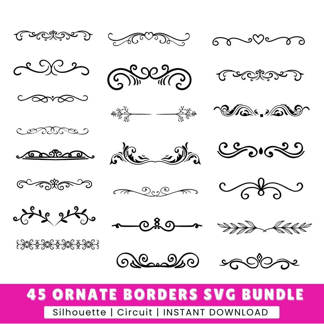 Ornate Borders Decor, Swirl Decorative Elements SVG, Divider Svg, Line ...