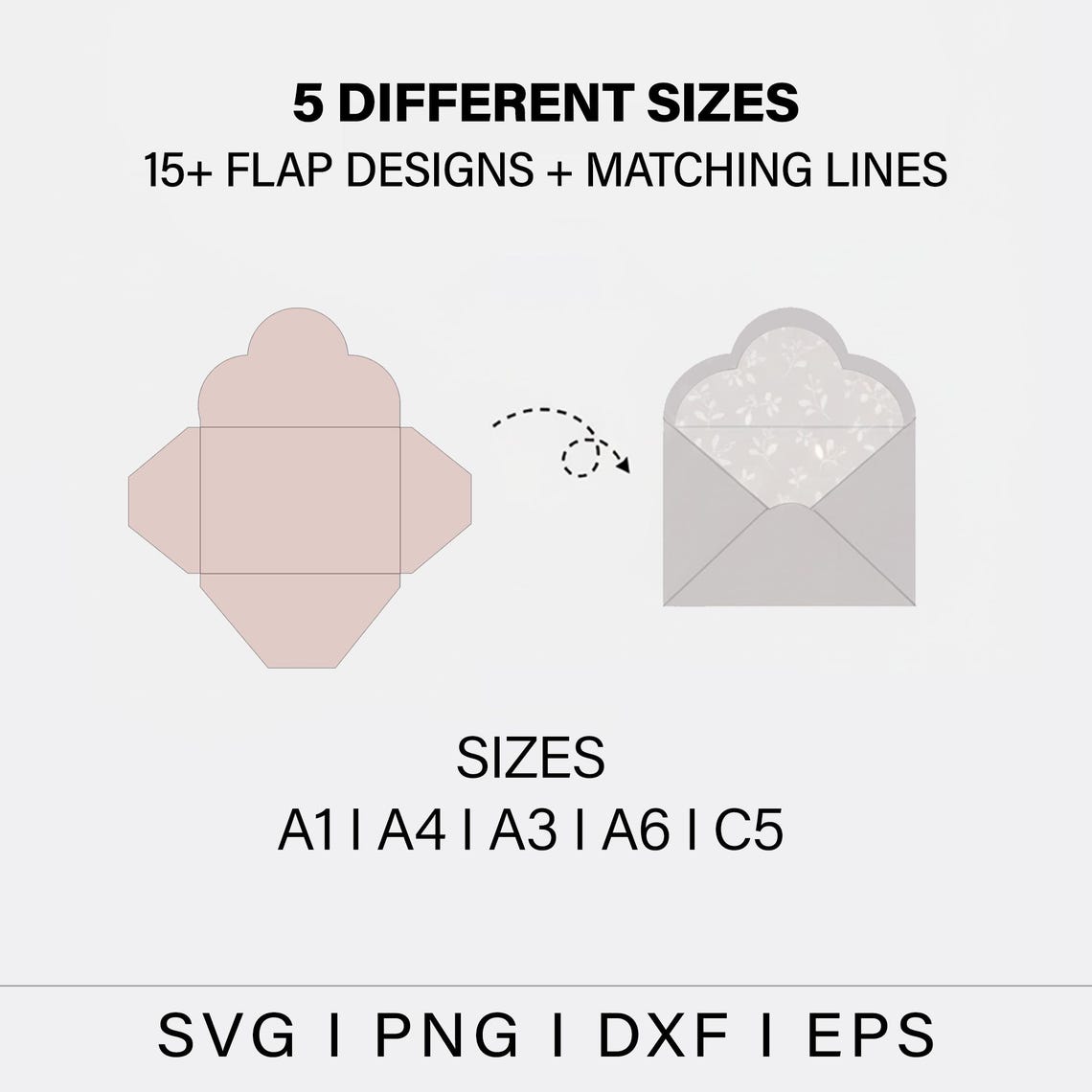 Envelope SVG Templates, 15+ Flap Design + Maching Lines, A1, A4, A3, A6 ...