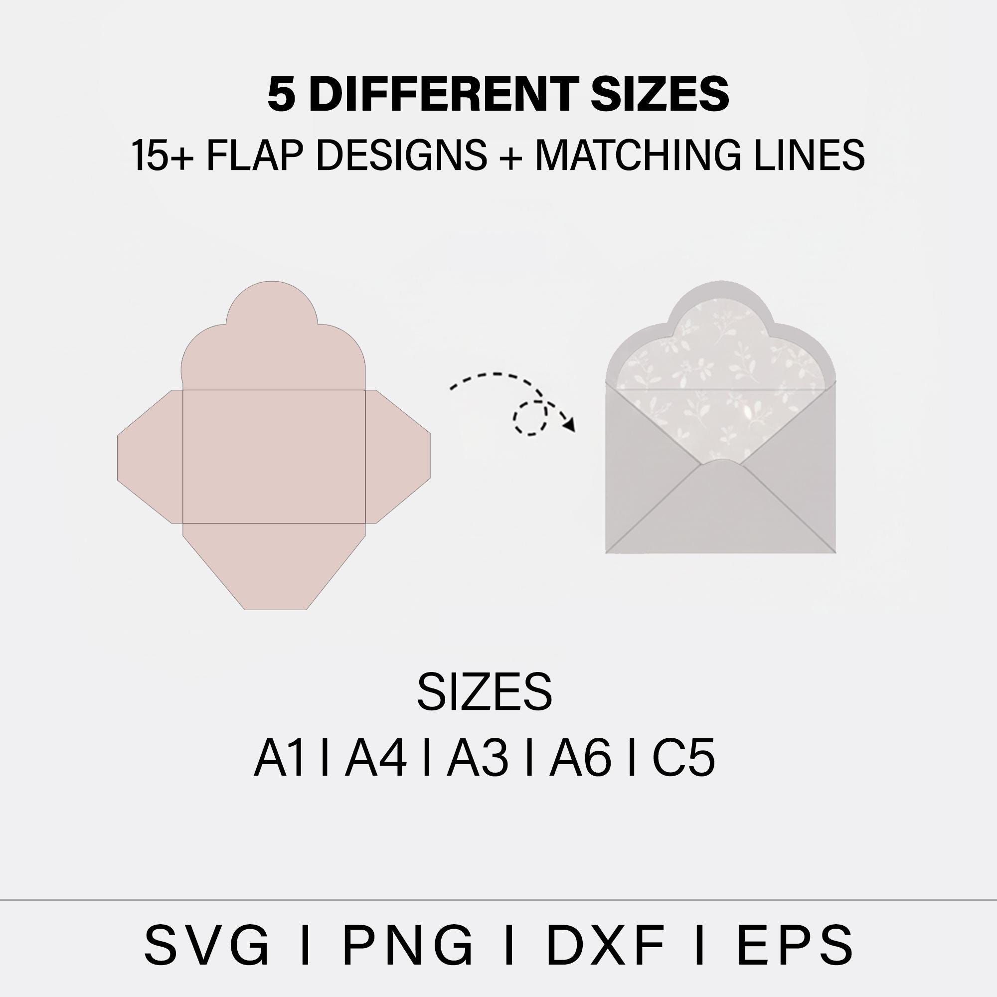 Envelope SVG Templates, 15+ Flap Design + Maching Lines, A1, A4, A3, A6 ...
