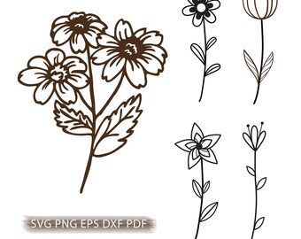 50 Wildflowers Bundle SVG DXF Laser Cut Files Glowforge Silhouette ...