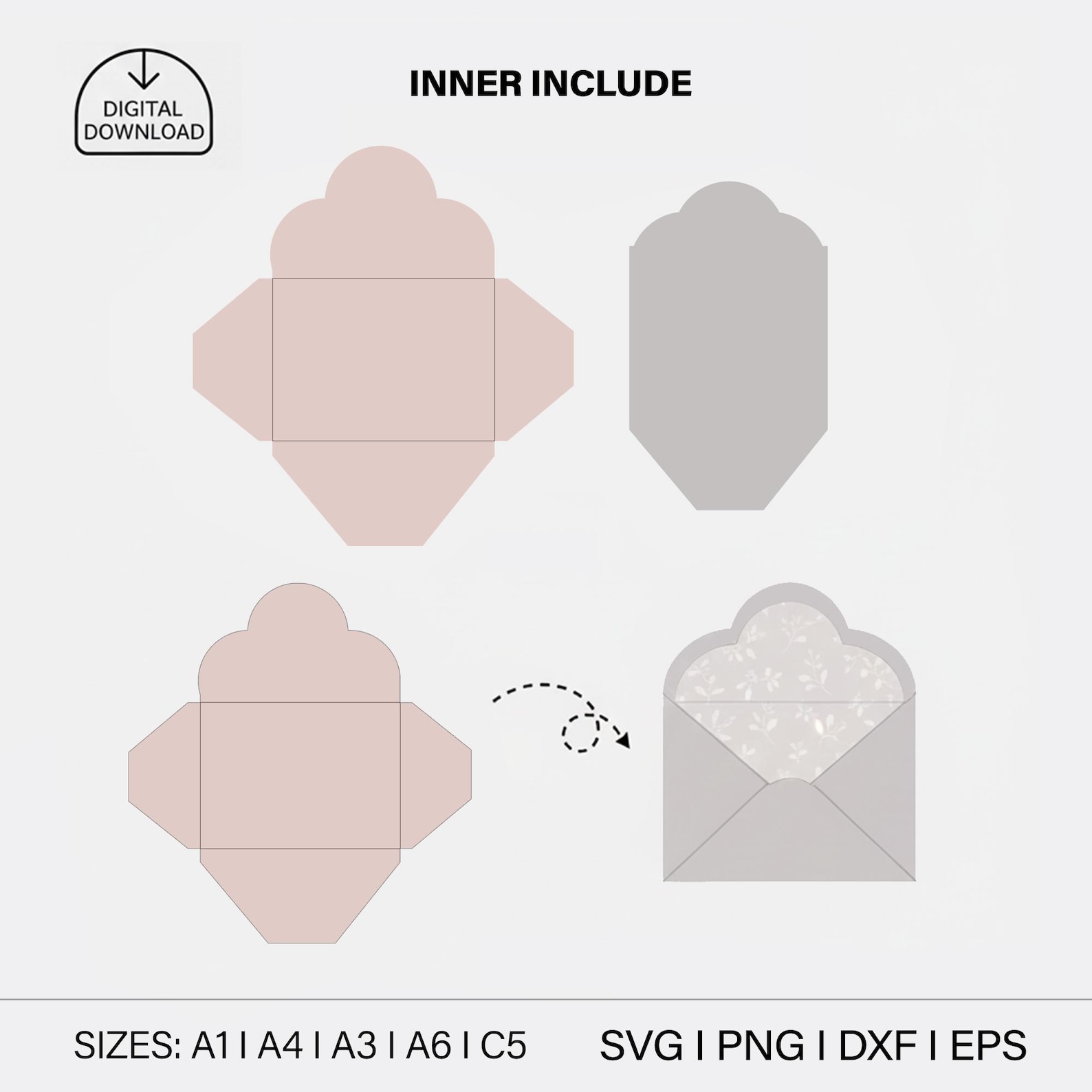 Envelope SVG Templates, 15+ Flap Design + Maching Lines, A1, A4, A3, A6 ...