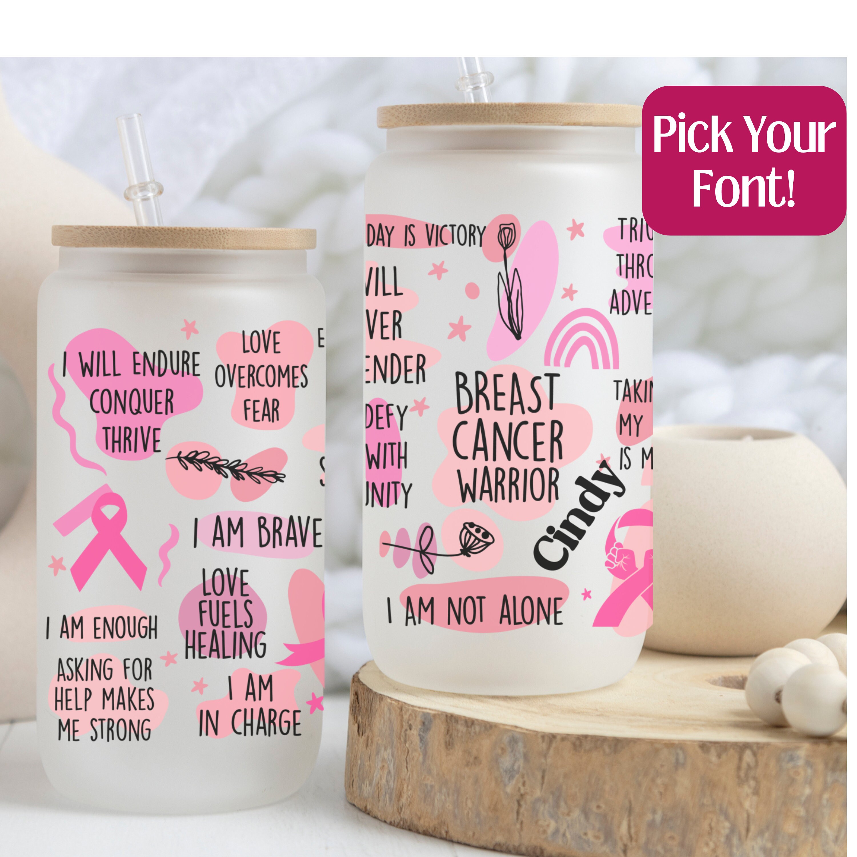 Personalized Breast Cancer Daily Reminders Iced Coffee Cup, Breast ...
