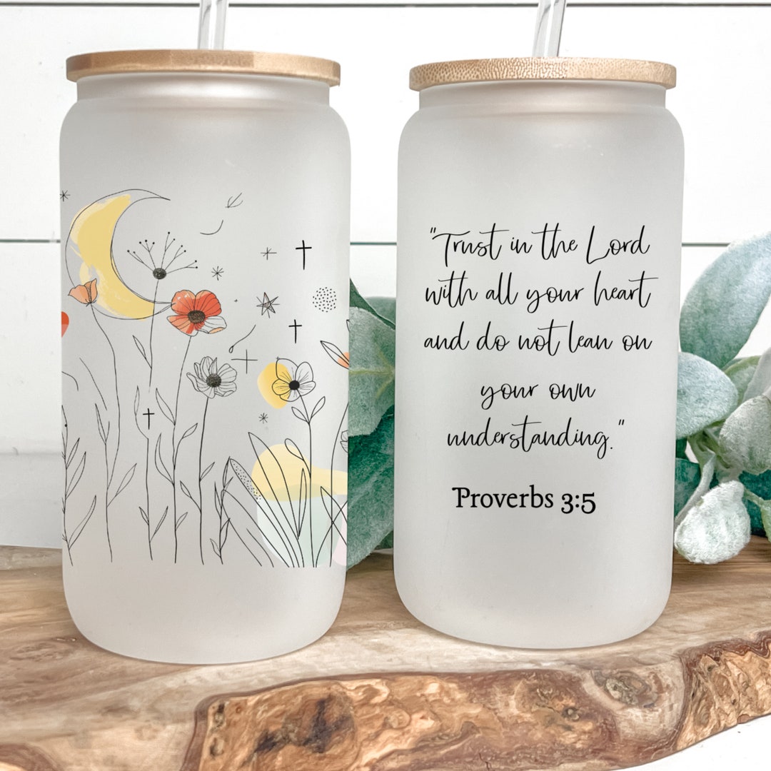 Scripture Verse Glass Tumbler, Bible Verse Custom Flower Iced Coffee ...