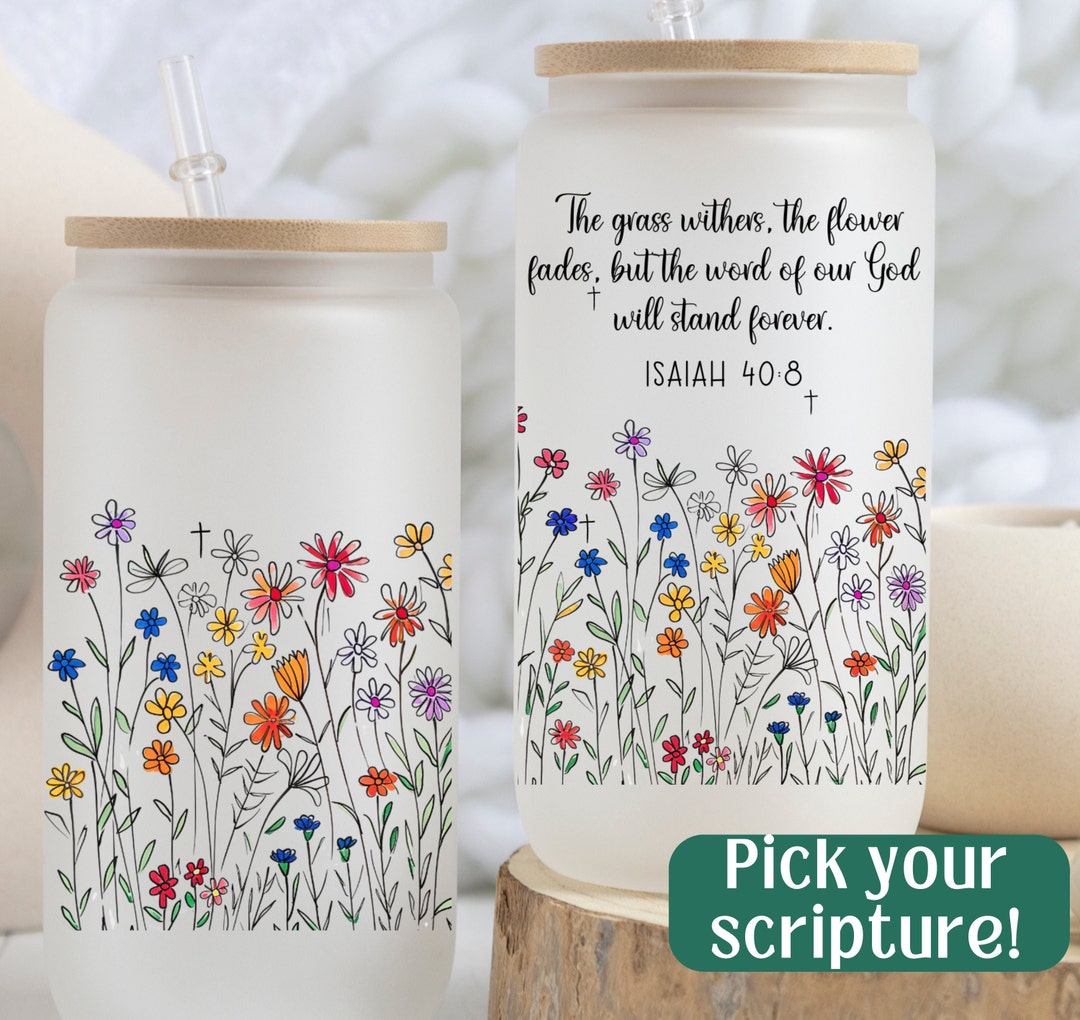 Scripture Verse Glass Tumbler, Bible Verse Custom Flower Iced Coffee ...