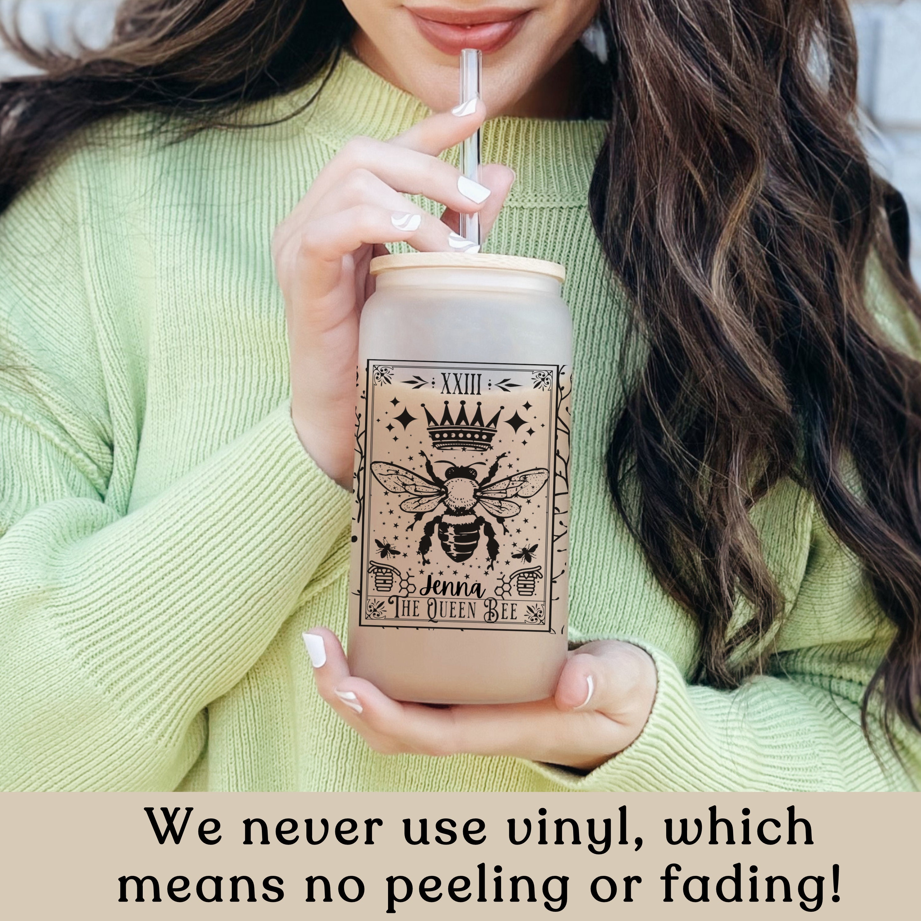 Celestial Tarot Card Iced Coffee Cup, Custom Queen Bee Tarot Tumbler, Custom Celestial Glass Cup ...