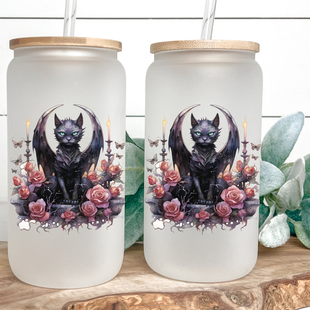 Personalized Gothic Cat Ice Coffee Cup, Spooky Gothic Dragon Glass With ...