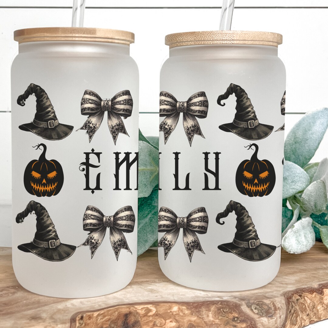 Personalized Coquette Bow Ice Coffee Cup, Spooky Gothic Glass, Scary ...