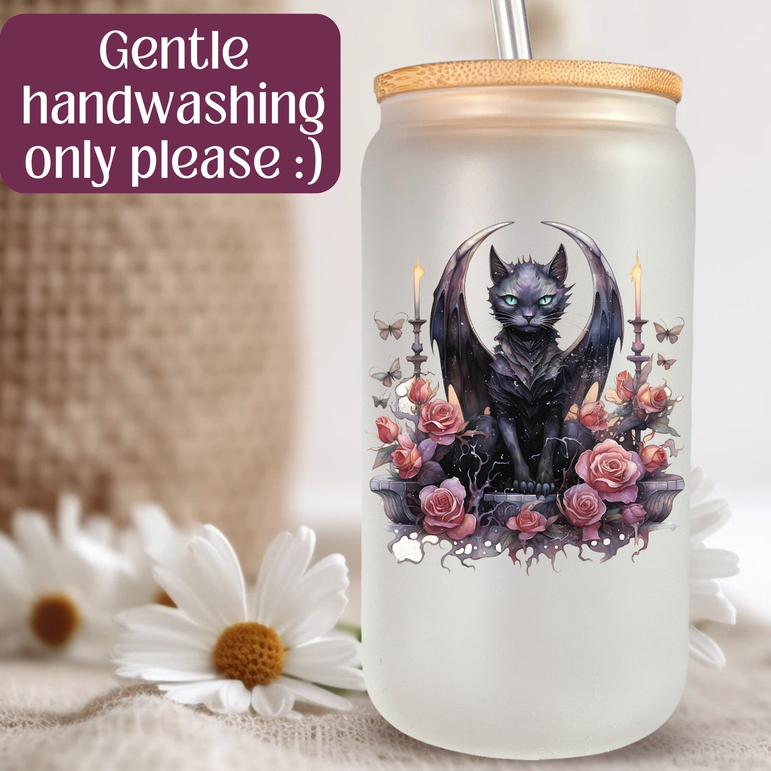 Personalized Gothic Cat Ice Coffee Cup, Spooky Gothic Dragon Glass With ...