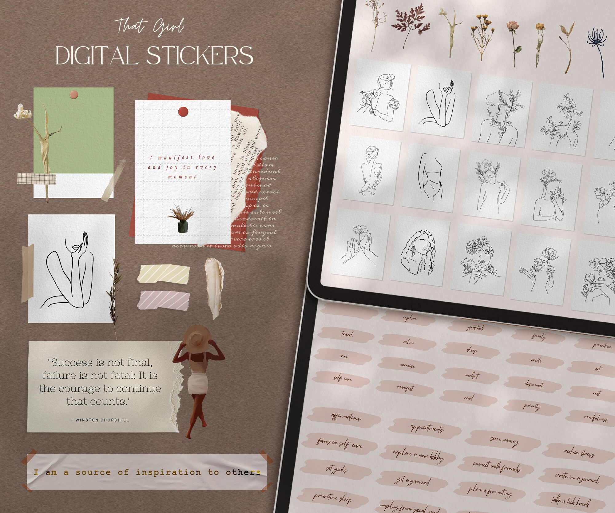 That Girl Aesthetic Digital Stickers, Sticker Book, Spiritual Stickers ...