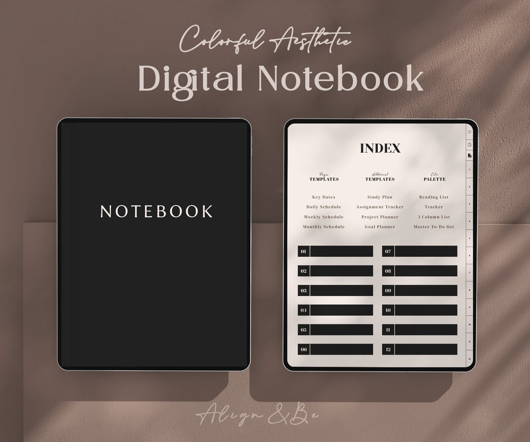 Digital Notebook With 12 Tabs, Colorful Pages, Goodnotes Notebook ...