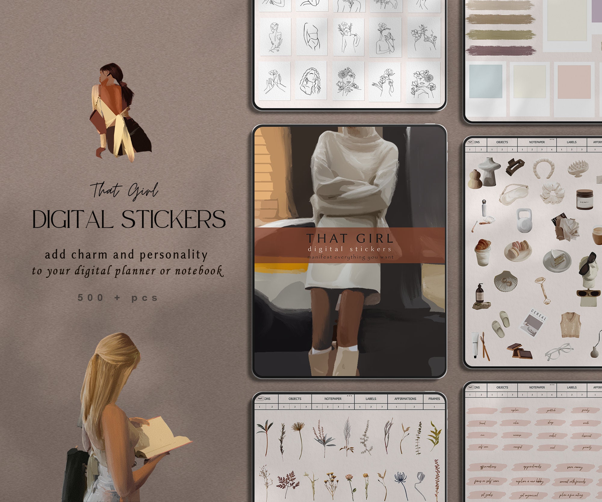 That Girl Aesthetic Digital Stickers, Sticker Book, Spiritual Stickers ...