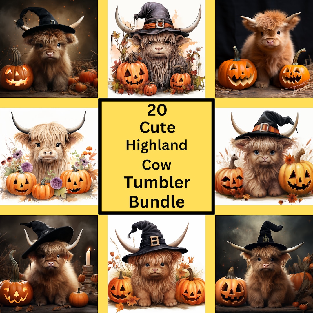 20 Cute Baby Highland Cow Witch Halloween Tumbler Wrap Bundle-300 Dpi ...
