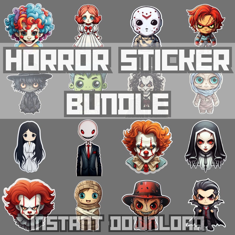 Spooky Horror PNG Sticker Bundle - Digital Printable Clipart Set With ...