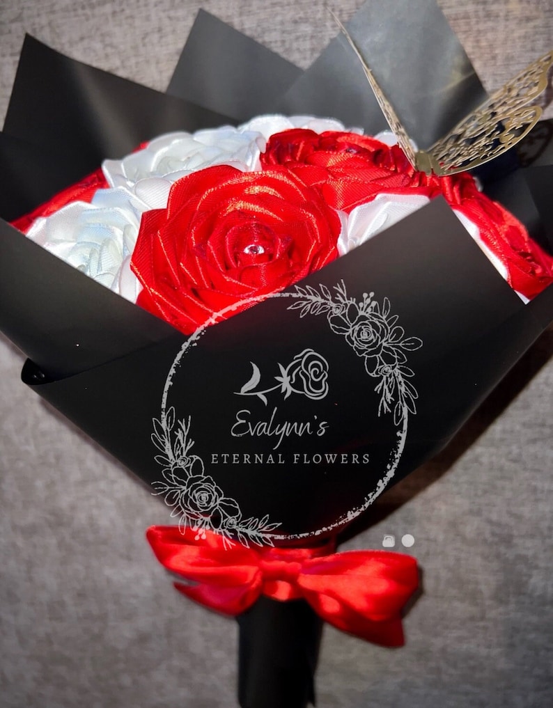 Red and White Eternal Rose Bouquet, Forever Flower Bouquet, Eternal Roses, Roses, Flowers, Satin ...
