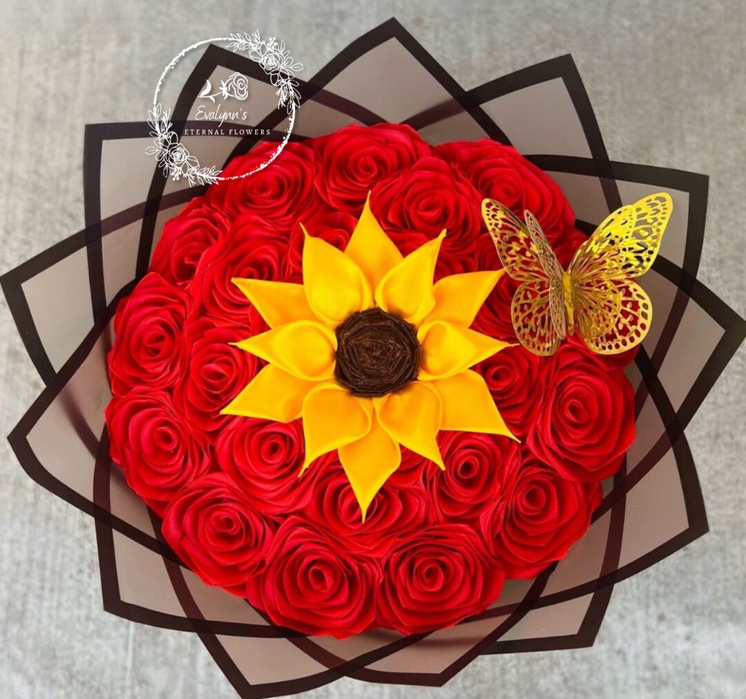 Eternal Roses Bouquet With Sunflower, Eternal Roses, Eternal Flowers ...