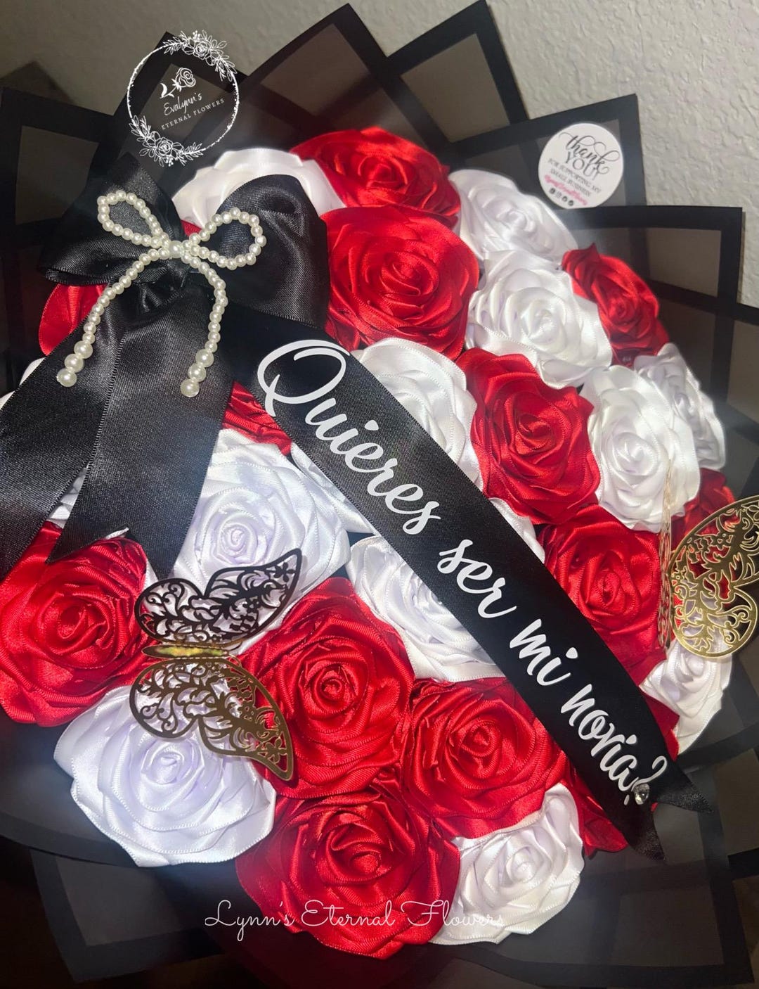 24 Count Bouquet With Ribbon Bow Message, Eternal Bouquet, Ramo Eterno ...