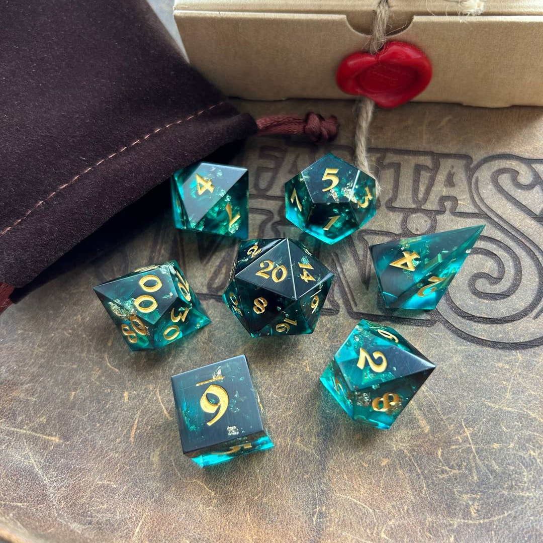 Dice Set Elven Gem Dnd Handmade Resin Sharp Edge Dices With Pouch by ...