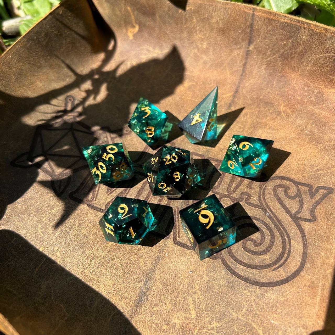 Dice Set Elven Gem Dnd Handmade Resin Sharp Edge Dices With Pouch by ...