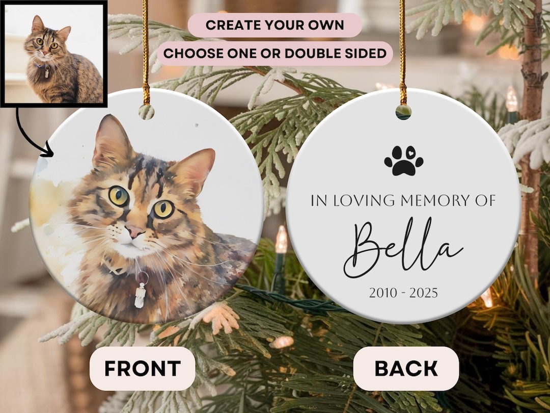 Custom Memorial Cat Watercolor Photo Ornament, Personalized Cat Loss ...