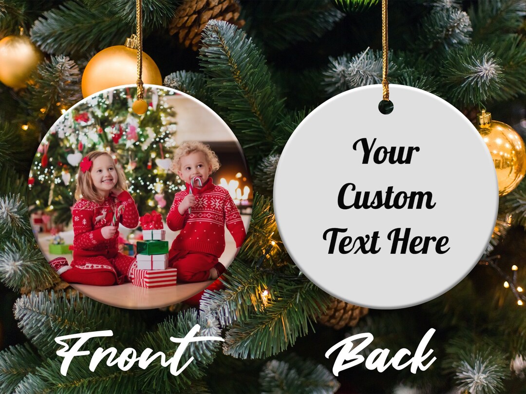 Custom Text 2 Sided Ceramic Photo Ornament, Two Sided Family Xmas Keepsake, Upload Multiple Pics ...