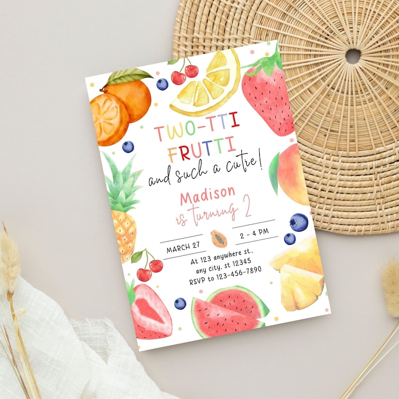Editable Two-tti Frutti Birthday Invitation Such a Cutie Fruit Second ...
