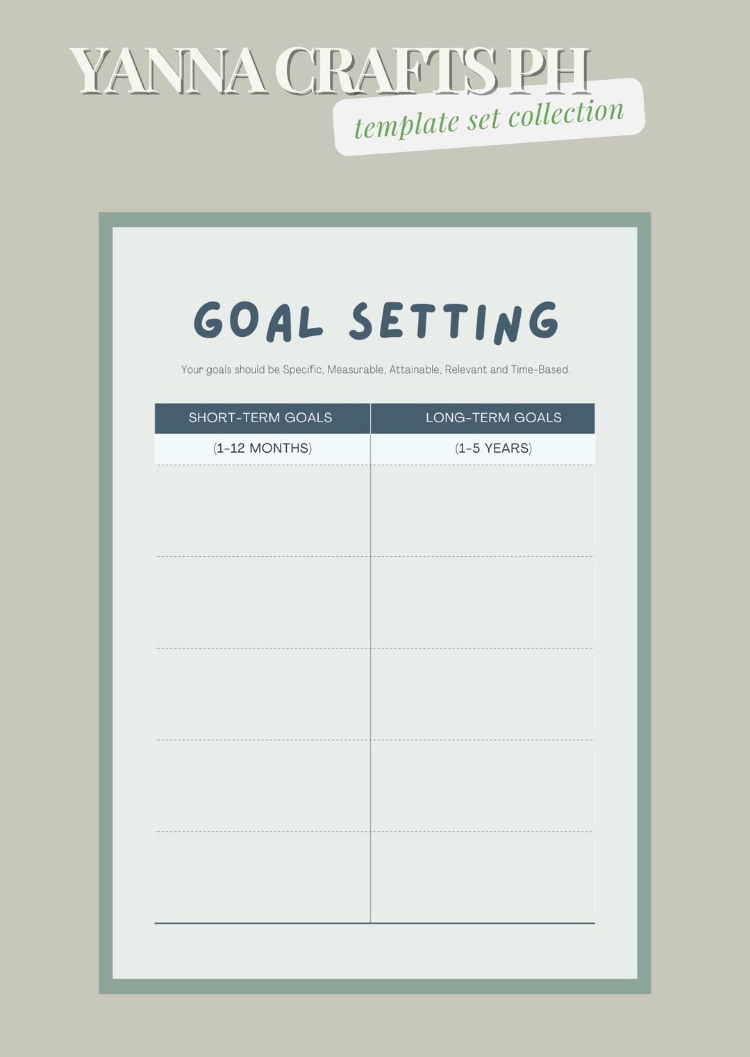 Goal Setting Document Template - Etsy