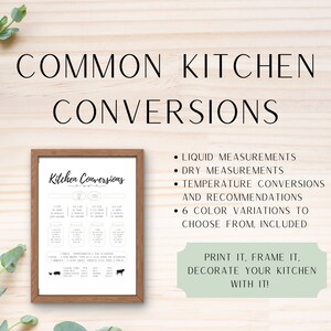 Kitchen Conversions Chart Printable - Etsy
