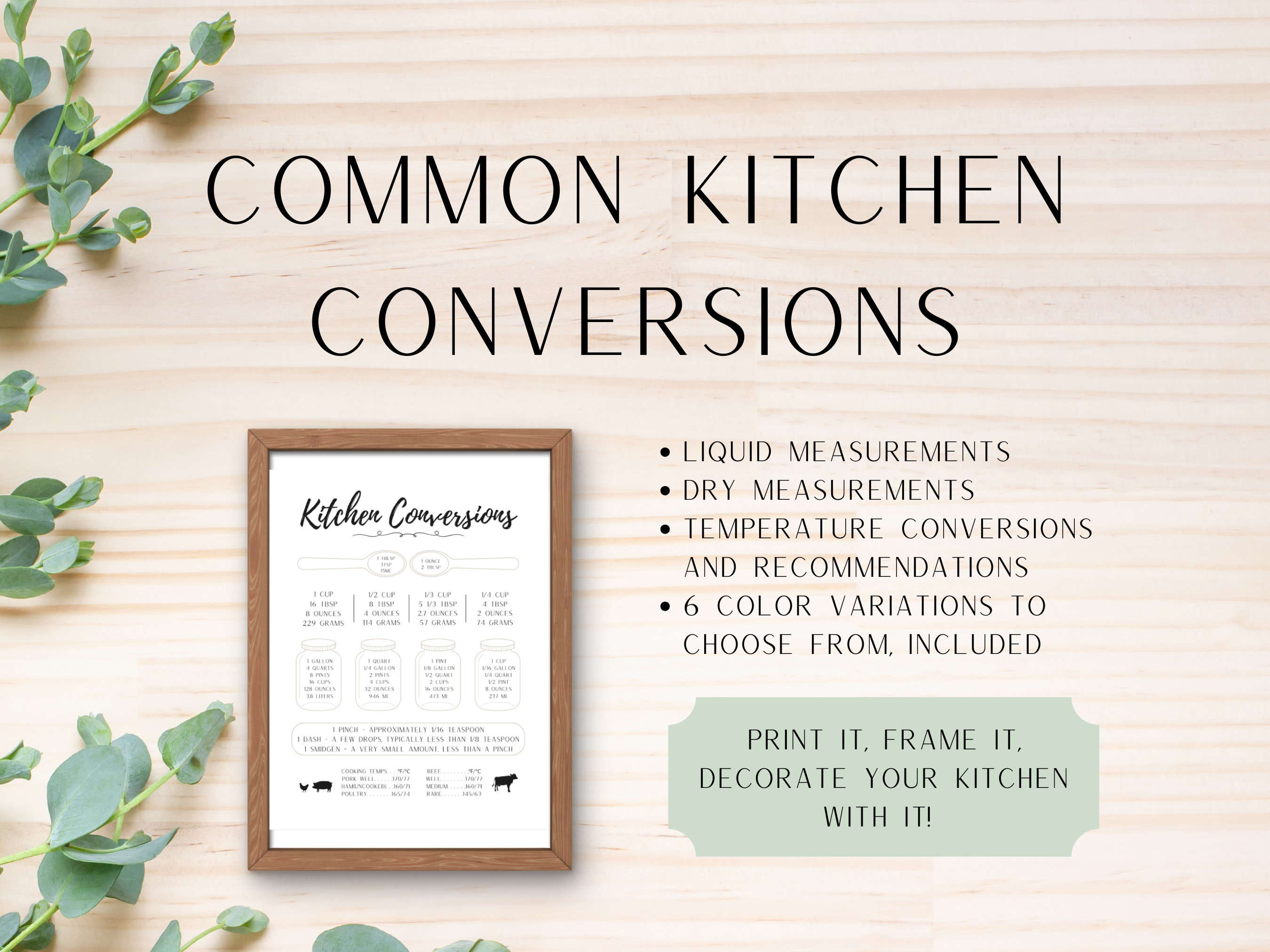Kitchen Conversions Chart Printable - Etsy