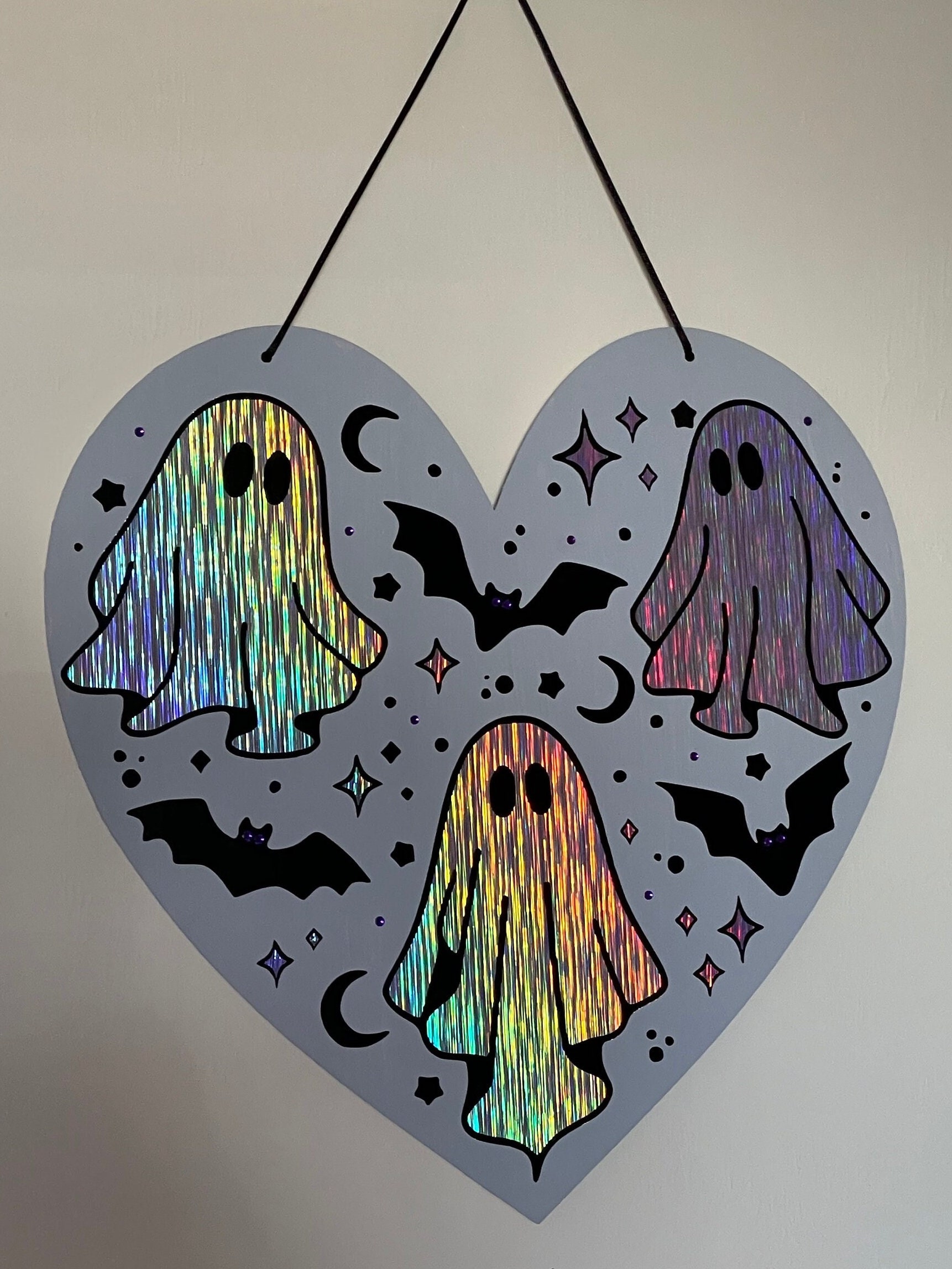 Holographic Ghost Heart Wood Sign Halloween Wood Sign Decoration ...
