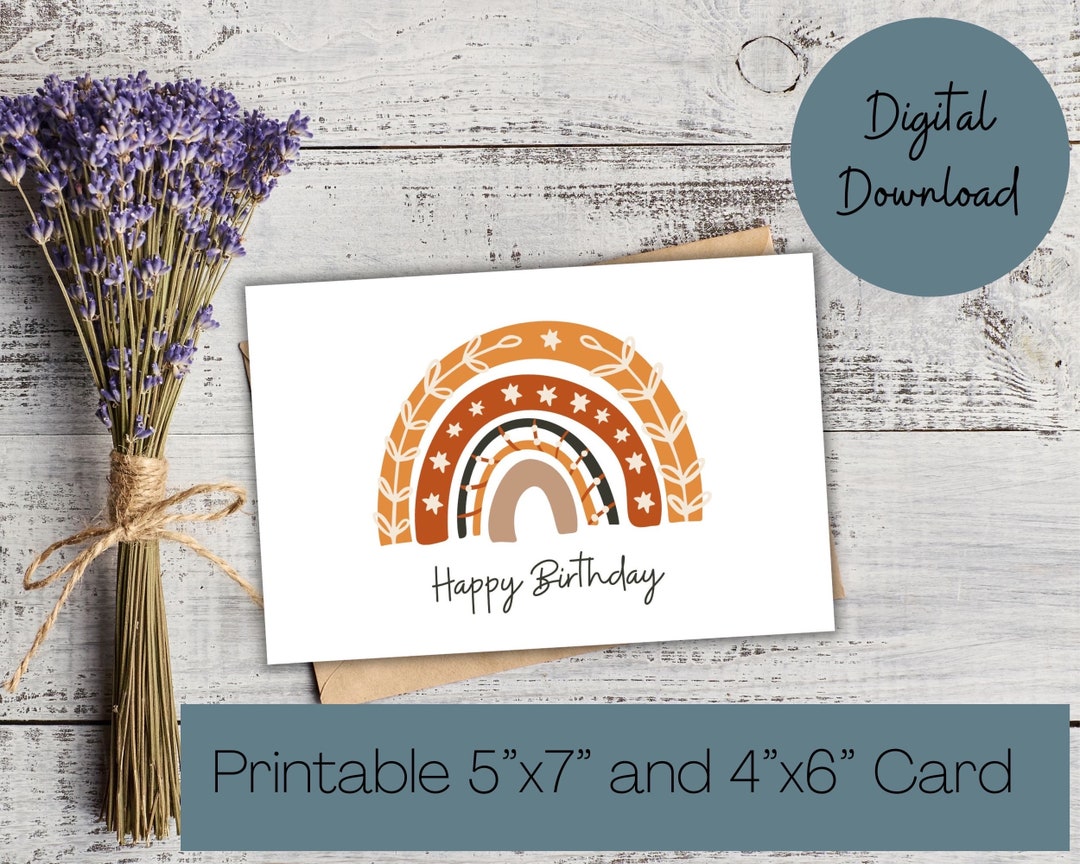 Boho Rainbow Birthday Card, Printable Digital Download - Etsy
