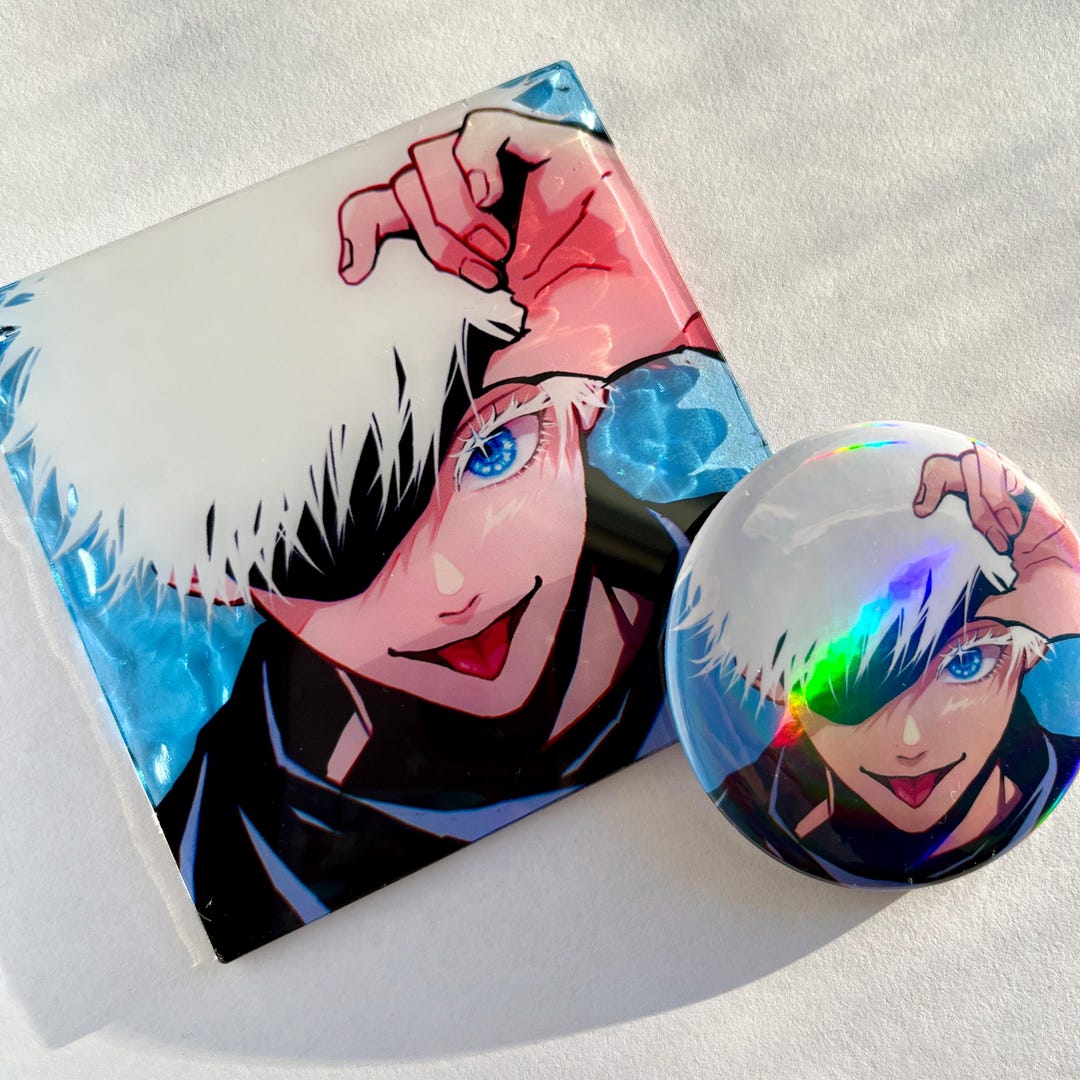 JJK Gojo Badge and Acrylic Coaster - Etsy