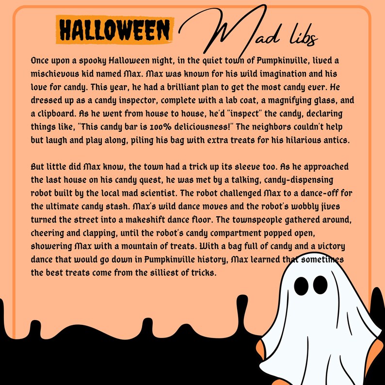 Spooky Halloween Mad Libs Printable Candy Quest Worksheets Instant ...
