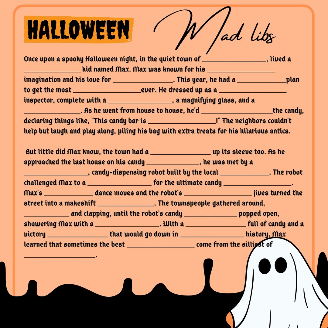 Spooky Halloween Mad Libs Printable Candy Quest Worksheets Instant ...
