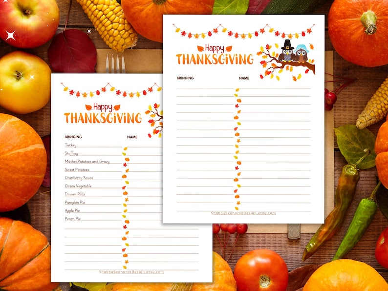 Thanksgiving Dinner Sign up Sheet: Two Designs (printable PDF) - Etsy