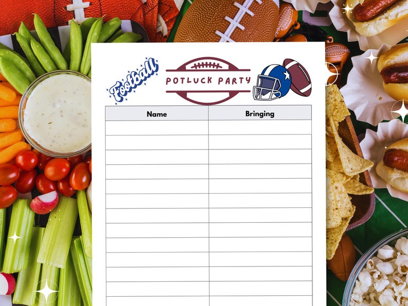 Football Potluck Sign up Sheet, Printable Party Planner - Etsy