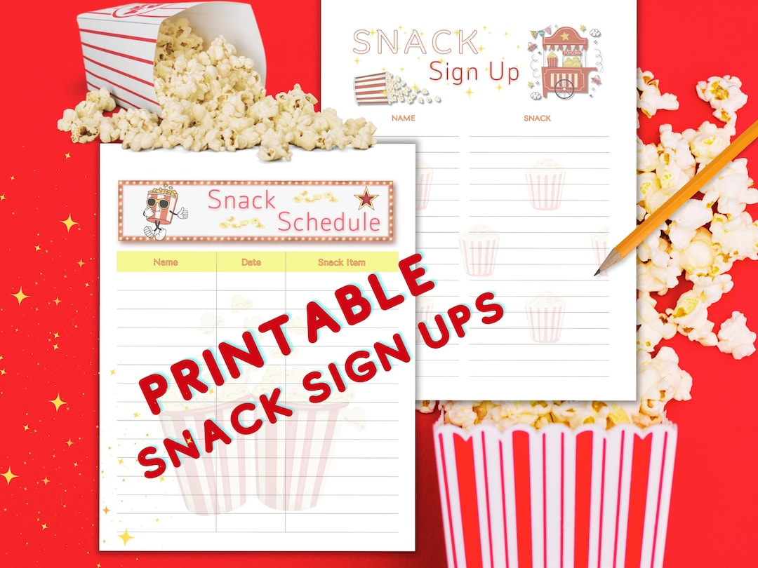 Popcorn Movie Night Snack Sign-up Sheet: Printable Treat List (PDF) - Etsy