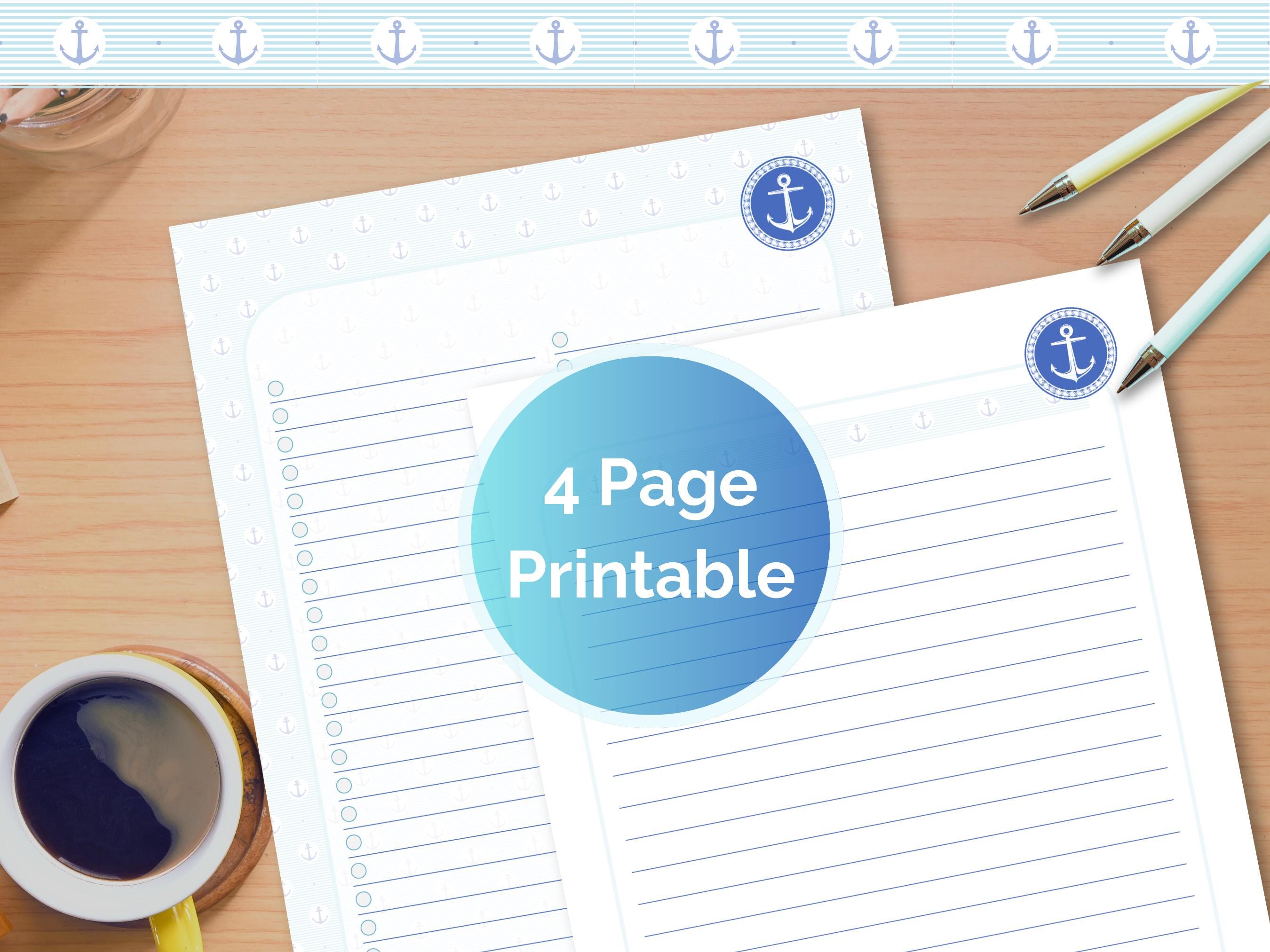 Blue Anchor Lined Note Paper, Printable Lined Stationary, 8.5x11 ...