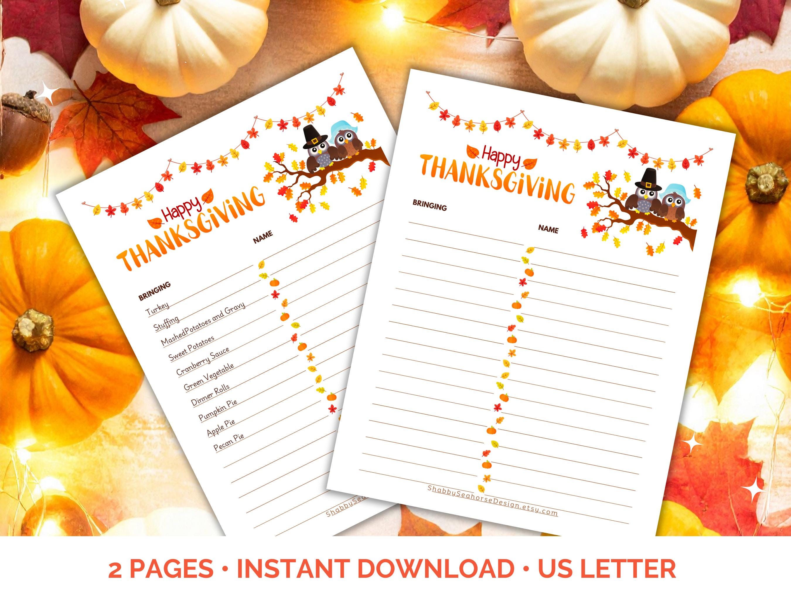 Thanksgiving Dinner Sign up Sheet: Two Designs (printable PDF) - Etsy