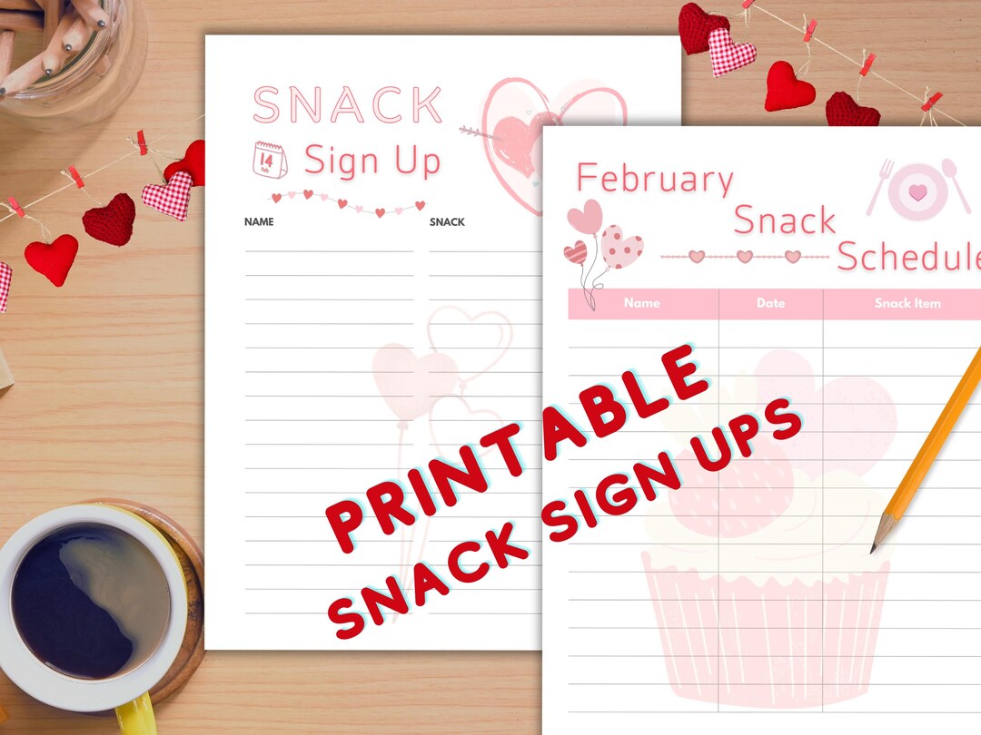 Valentine's Snack Sign up Sheet, Printable Class Snack Schedule, Dīa De ...