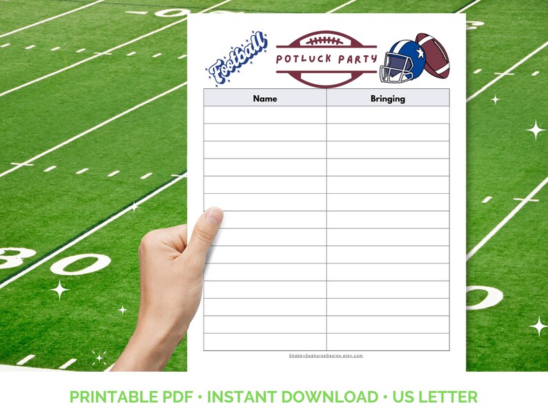 Football Potluck Sign up Sheet, Printable Party Planner - Etsy