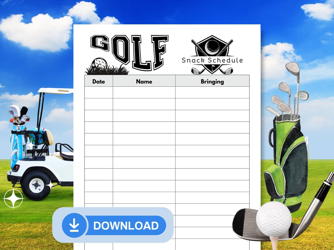 Golf Snack Schedule Sign up Sheet: Printable Tournament Planner ...