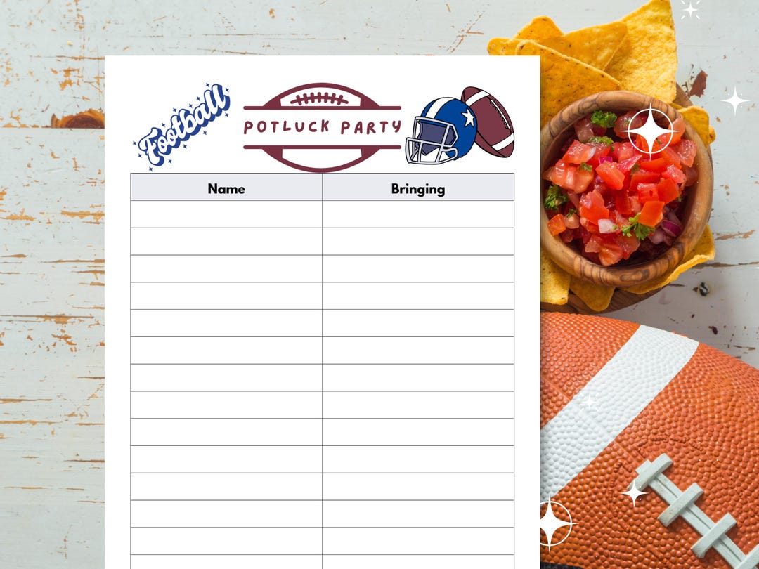 Football Potluck Sign up Sheet, Printable Party Planner - Etsy