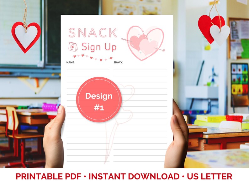 Valentine's Snack Sign up Sheet, Printable Class Snack Schedule, Dīa De ...