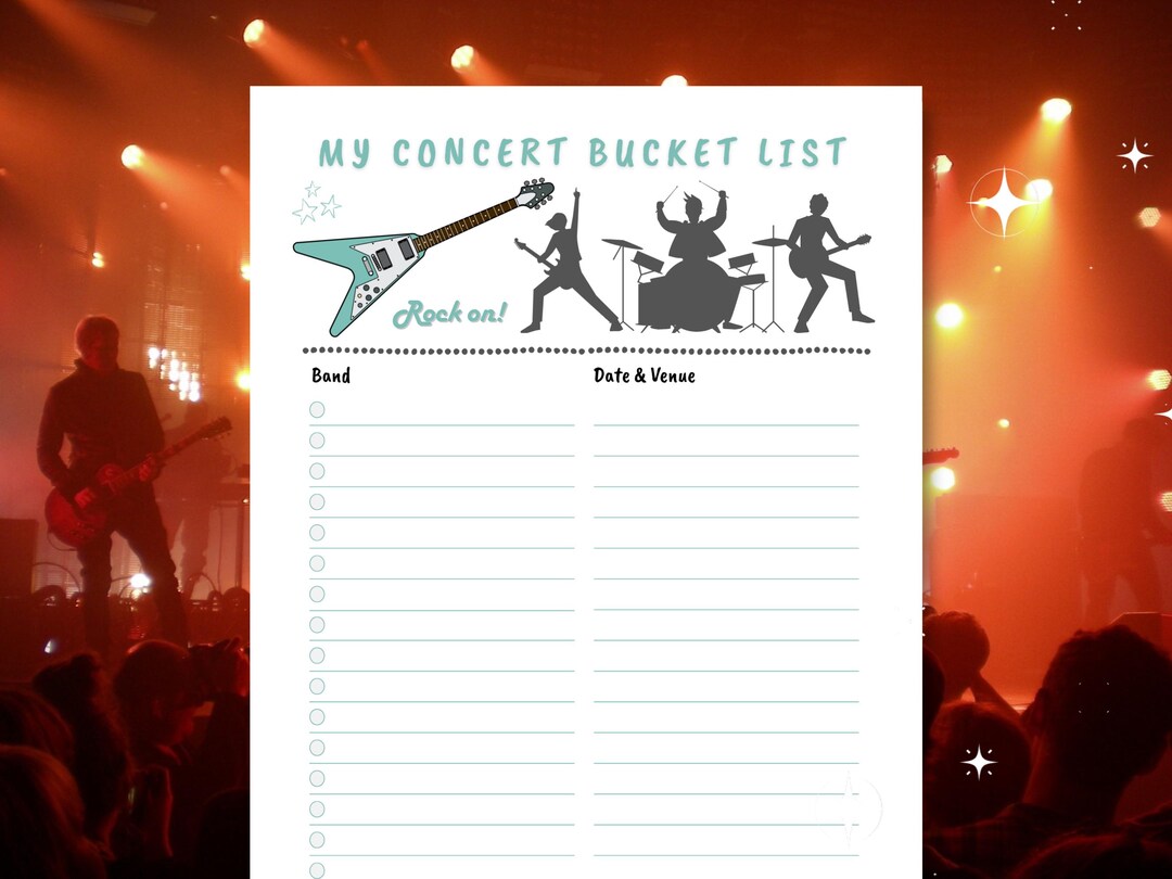 Concert Bucket List Printable: Live Music Wish List (US Letter PDF ...