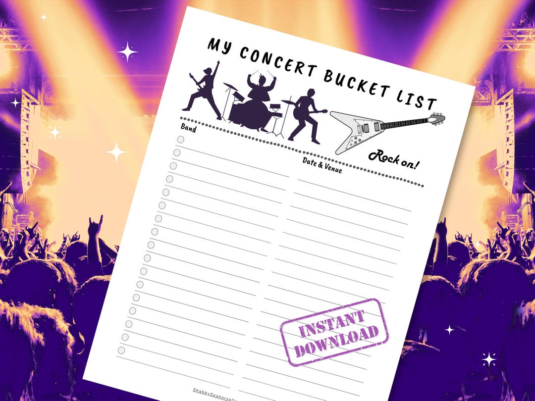 Concert Bucket List Printable: Live Music Wish List (US Letter PDF ...