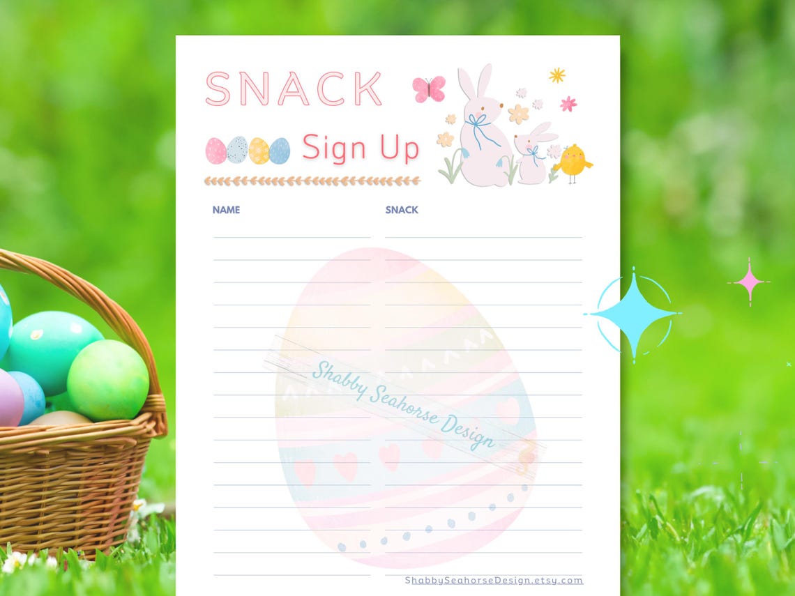 Easter Snack Signup Sheet: Printable Party Sign-up (PDF) - Etsy
