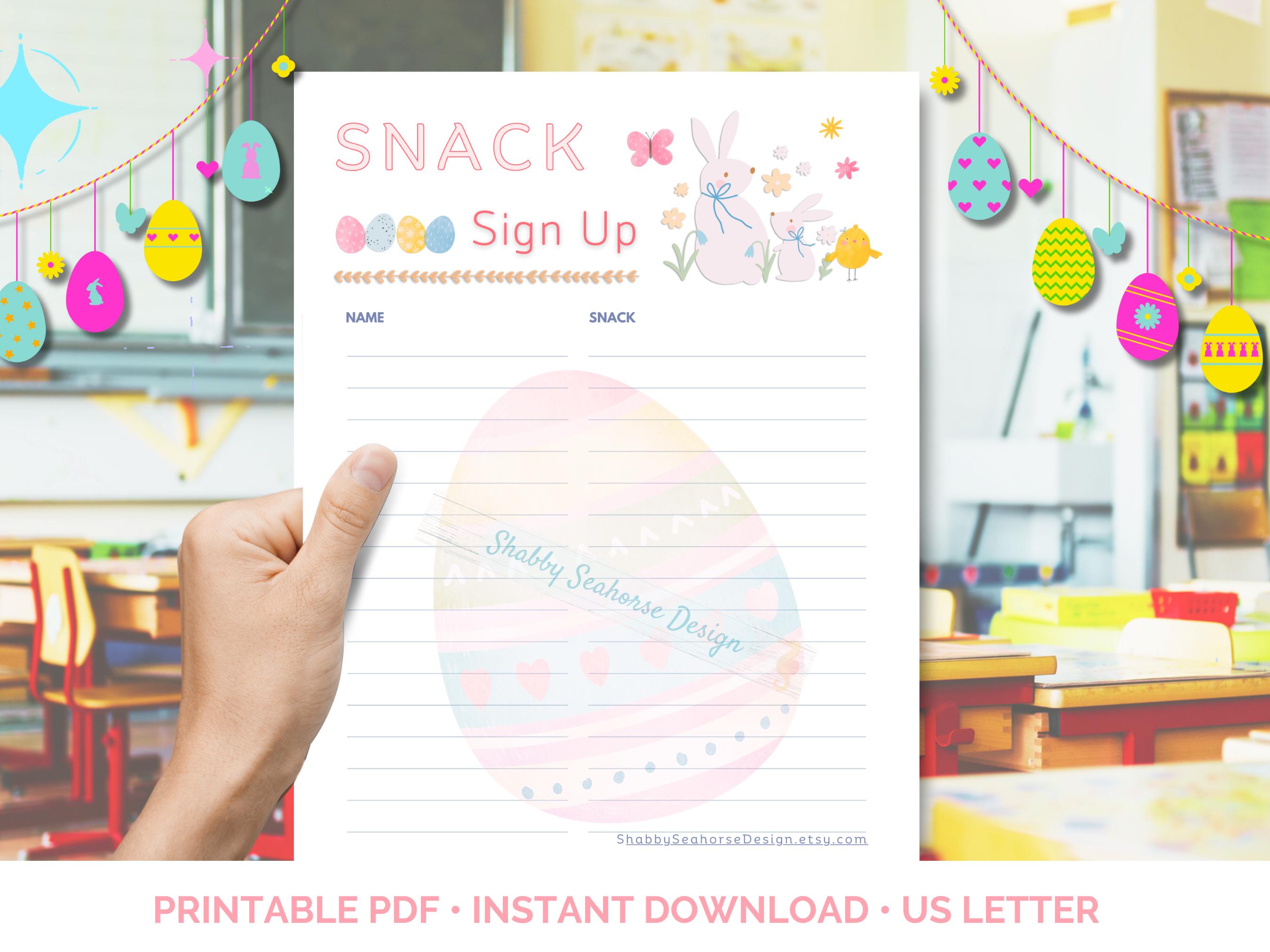Easter Snack Signup Sheet: Printable Party Sign-up (PDF) - Etsy
