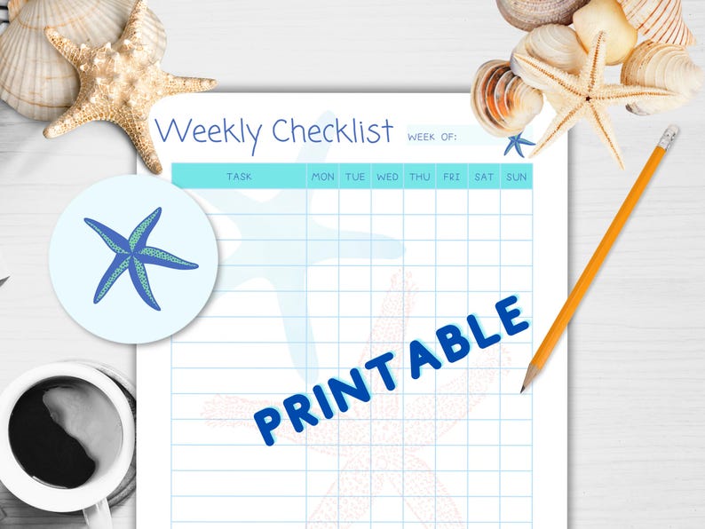 Beachy Starfish Weekly Planner: Coastal To-do List (digital Download ...
