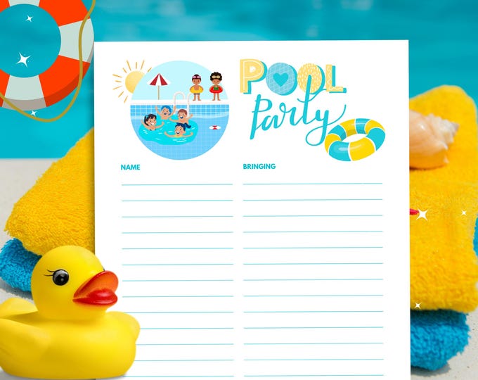 Pool Party Sign up Sheet | Summer Party Sheet | Printable Pool Party up ...