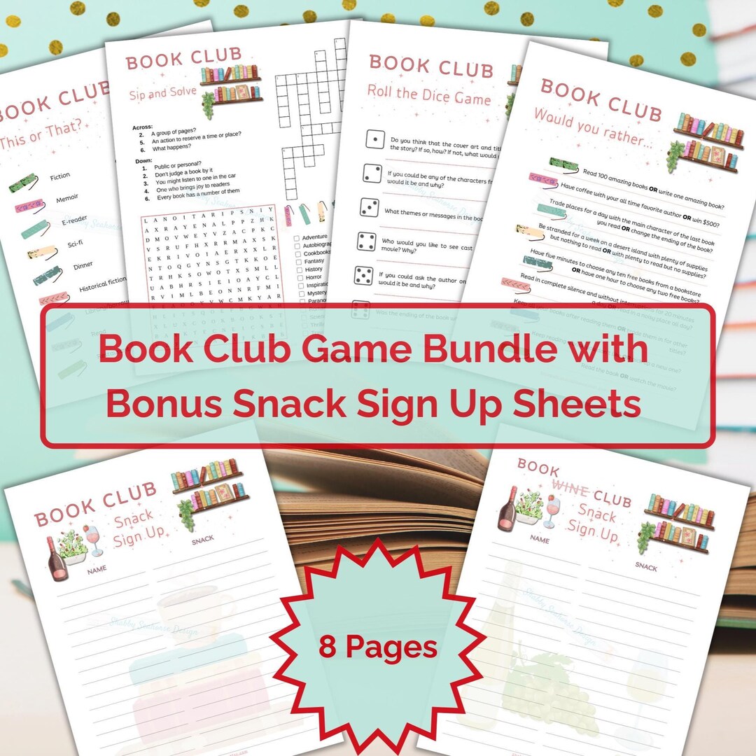 Book Club Game Bundle: Printable Activities With Snack Sign-up (digital ...